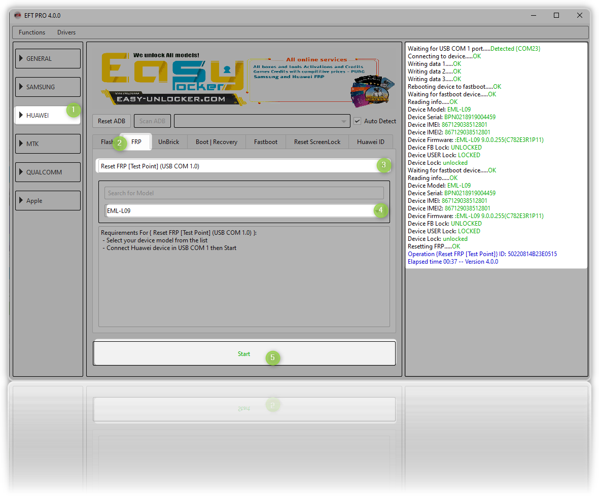 Huawei P20 EML-L09 FRP reset done by EFT Pro (test point) - GSM-Forum